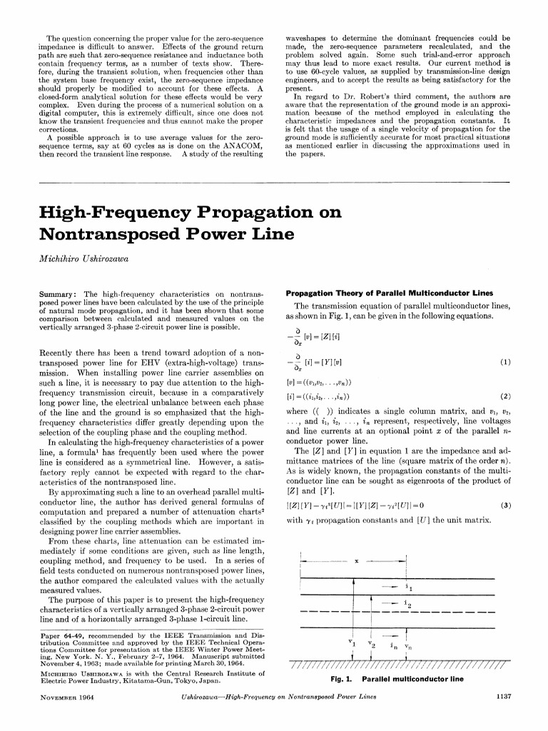 1964, High-Frequency Propagation On Nontransposed Power Line PDF | PDF ...