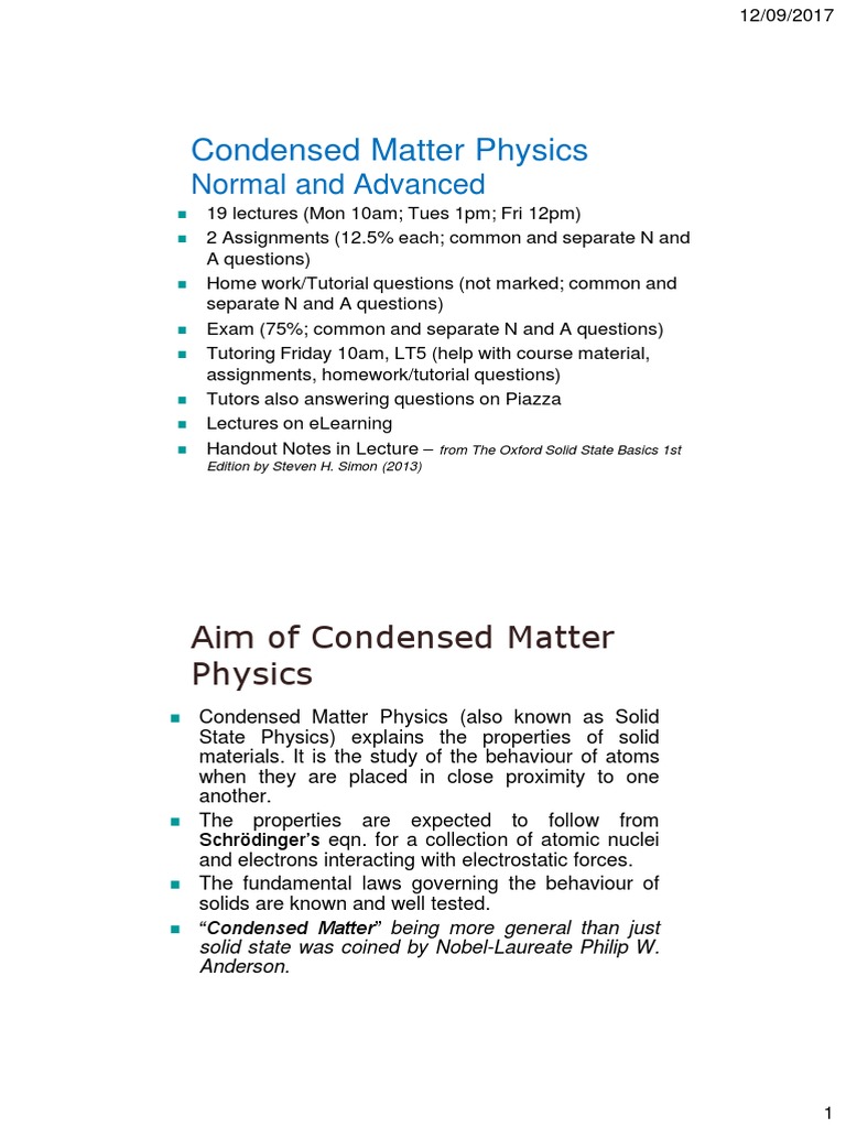 Condensed Matter Physics: Normal and Advanced | Download Free PDF ...