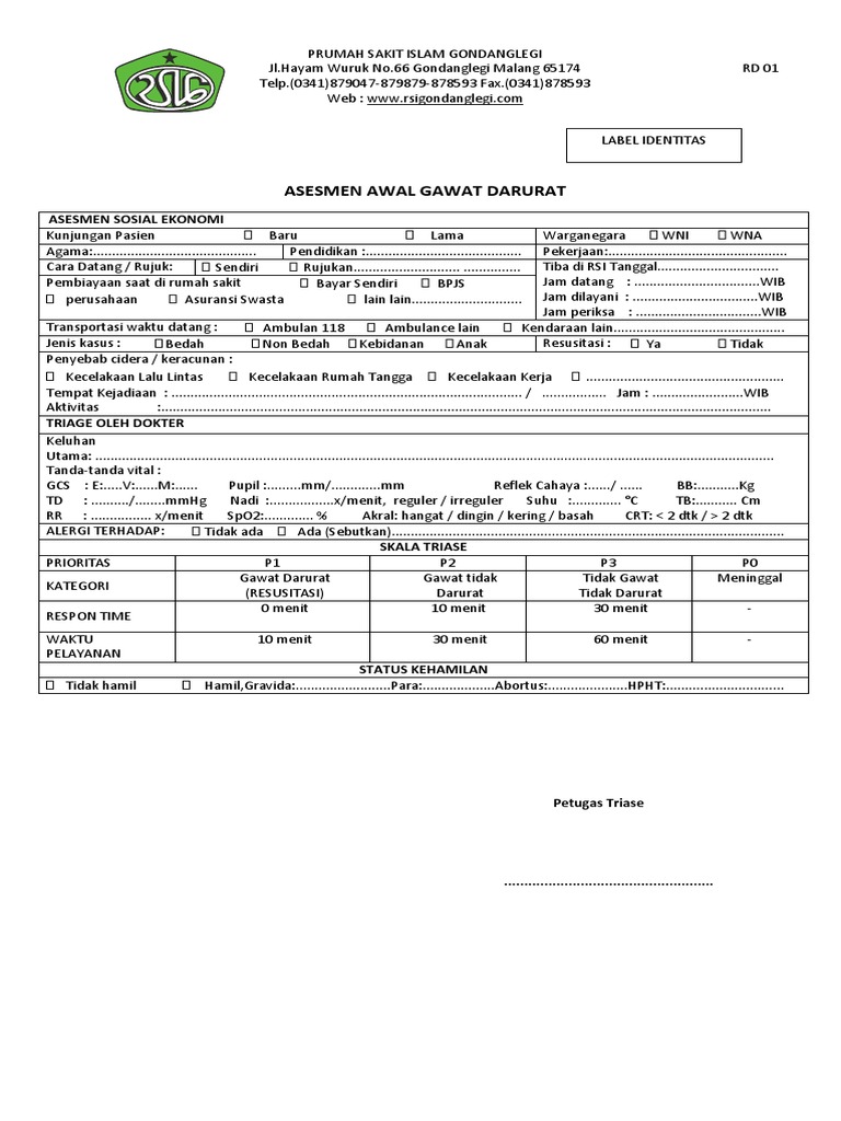 Form Asesmen Awal Igd | PDF