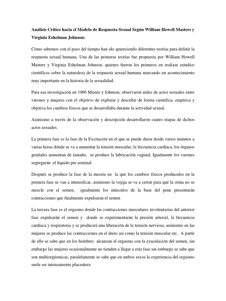 Análisis Crítico Hacia El Modelo de Respuesta Sexual Según William ...