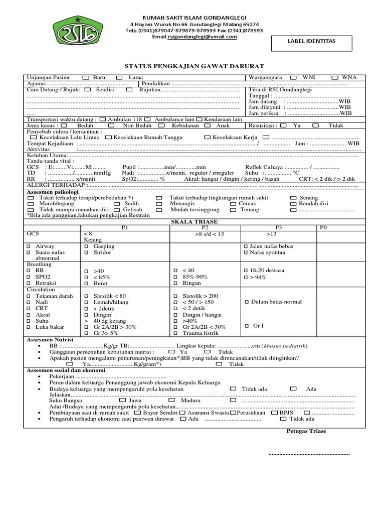 Form Asesmen Awal Igd 2 | PDF