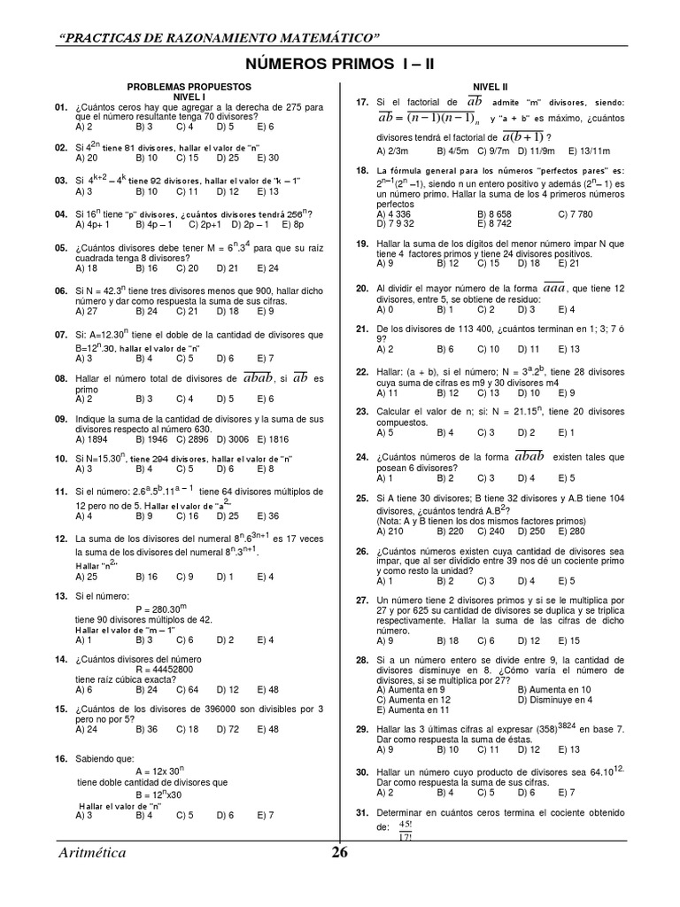 Numeros Primos | PDF | Número primo | División (Matemáticas)