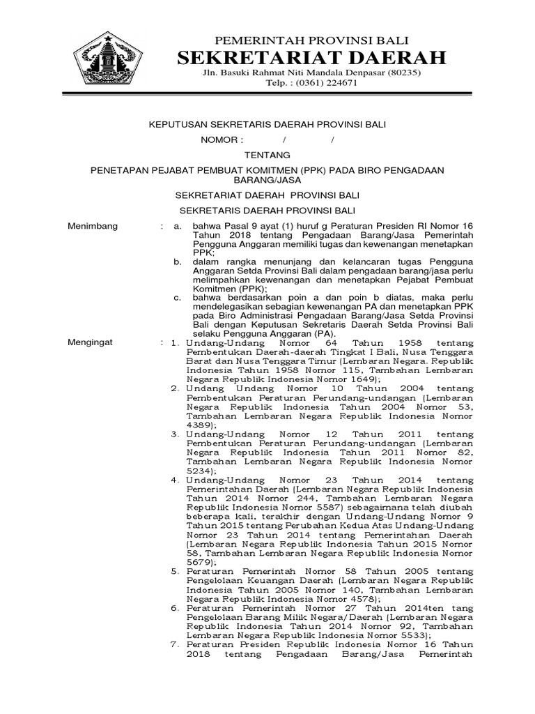 Contoh Format SK PPK PBJ 2018 | PDF