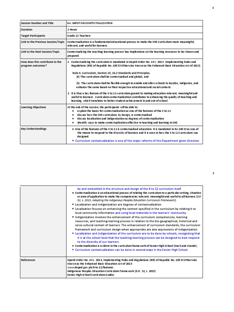 NEAP Session Guide On Contextualization For Field 2a 2 | PDF ...
