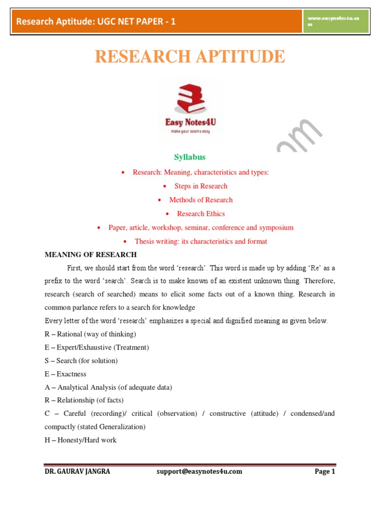 Research Aptitude: UGC NET PAPER - 1 | PDF | Scientific Method | Hypothesis