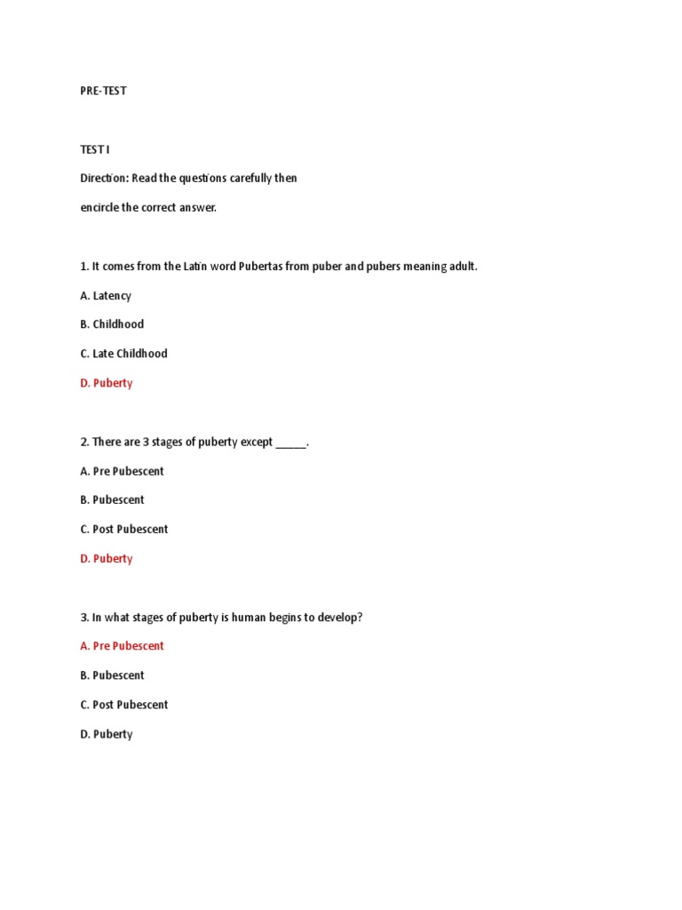 Pre and Post Test | Download Free PDF | Puberty | Adolescence