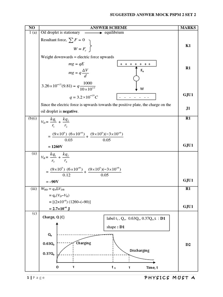 Mock Physics Exam Answer Key | PDF | Radioactive Decay | Capacitor