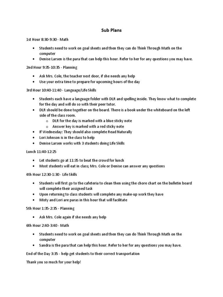 Emergency Sub Plans for High School | PDF