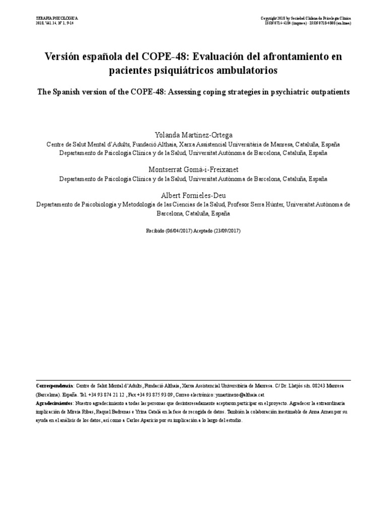 Cope | PDF | Manual Diagnóstico y Estadístico de los Trastornos ...