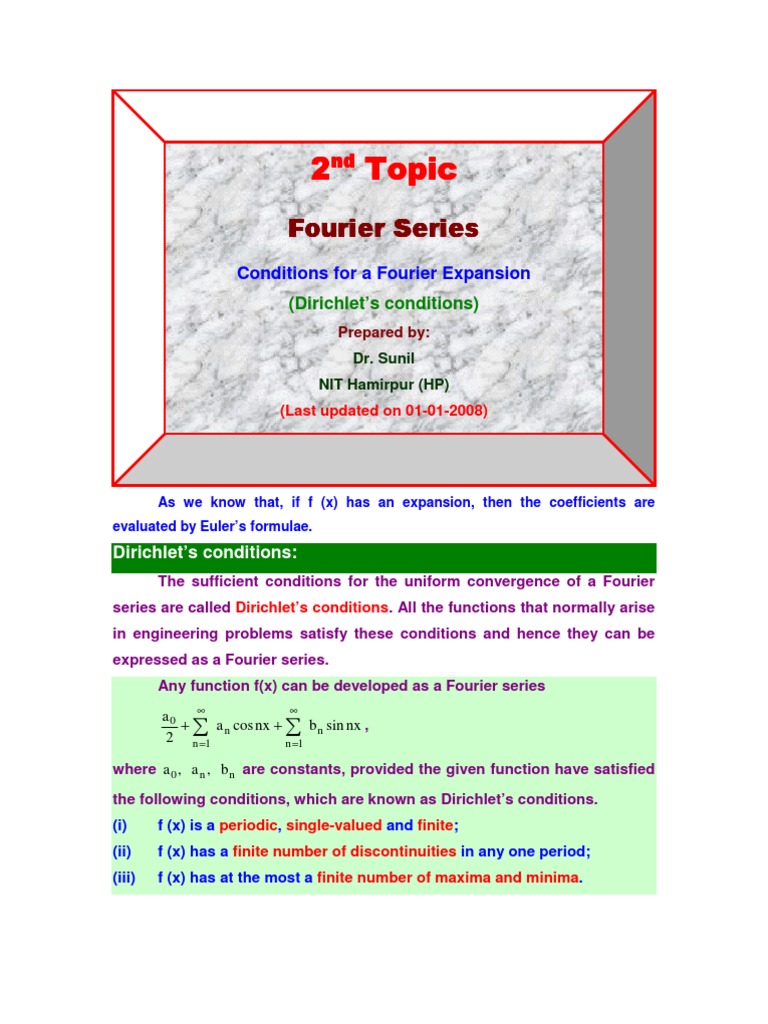 Fourier Series: Dirichlet's Conditions Explained | PDF | Fourier Series ...