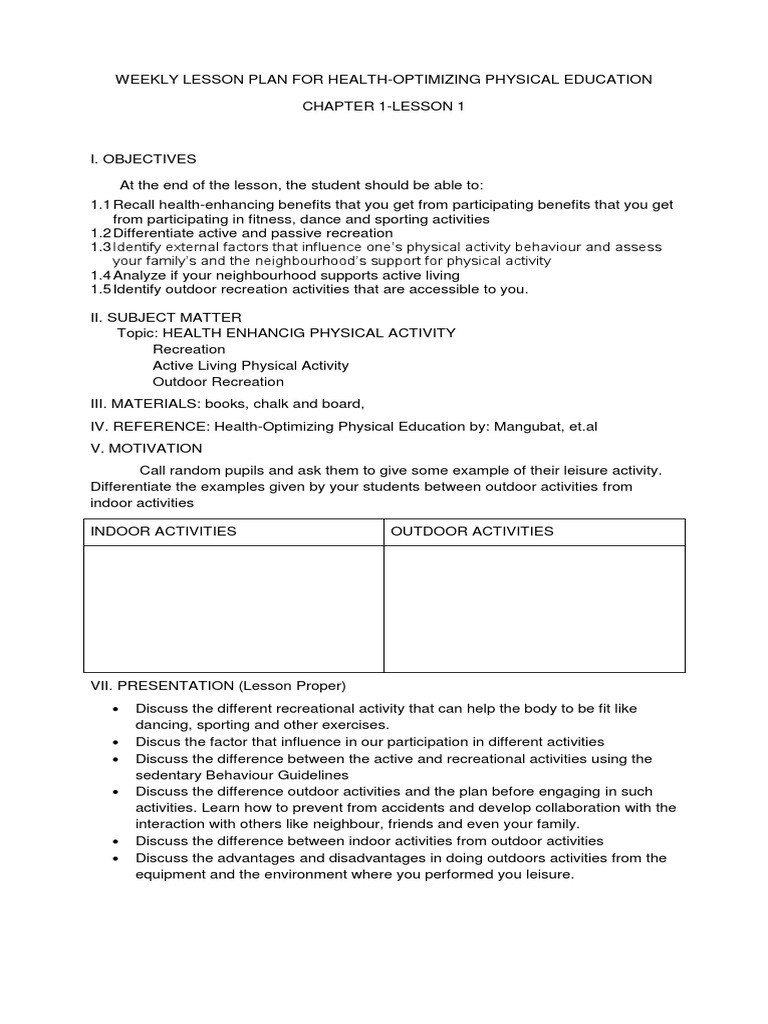 ST. PETER SEMI Detailed LESSON PLAN FOR PE-12 | PDF | Land Mine ...