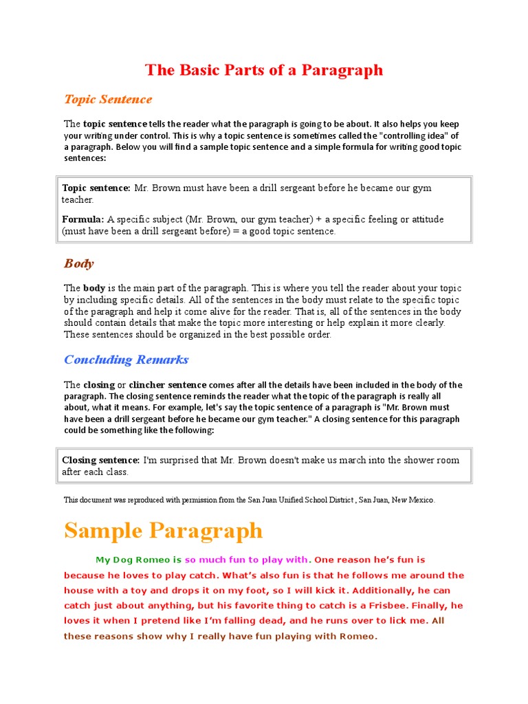 The Basic Parts of A Paragraph | PDF | Paragraph | Chronic Condition
