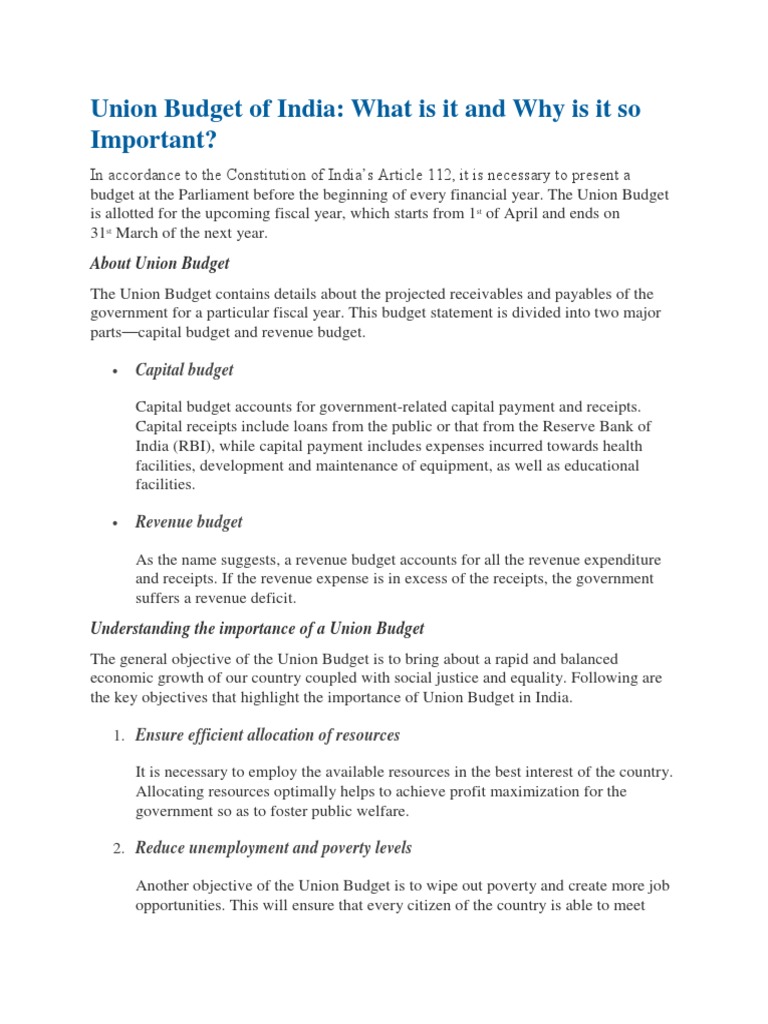 Importance of India's Union Budget Explained | PDF | Budget | Revenue