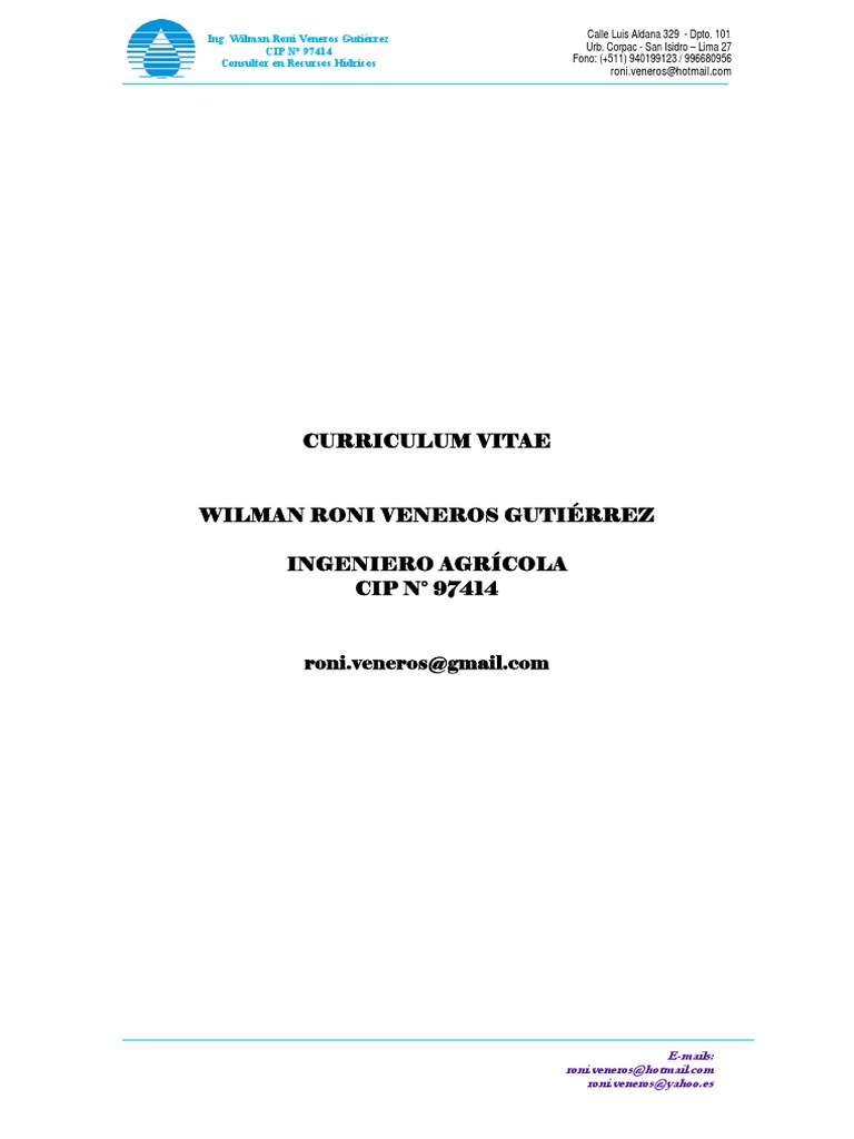 Curriculum Vitae Roni PDF | PDF | Riego | Administracion del Agua