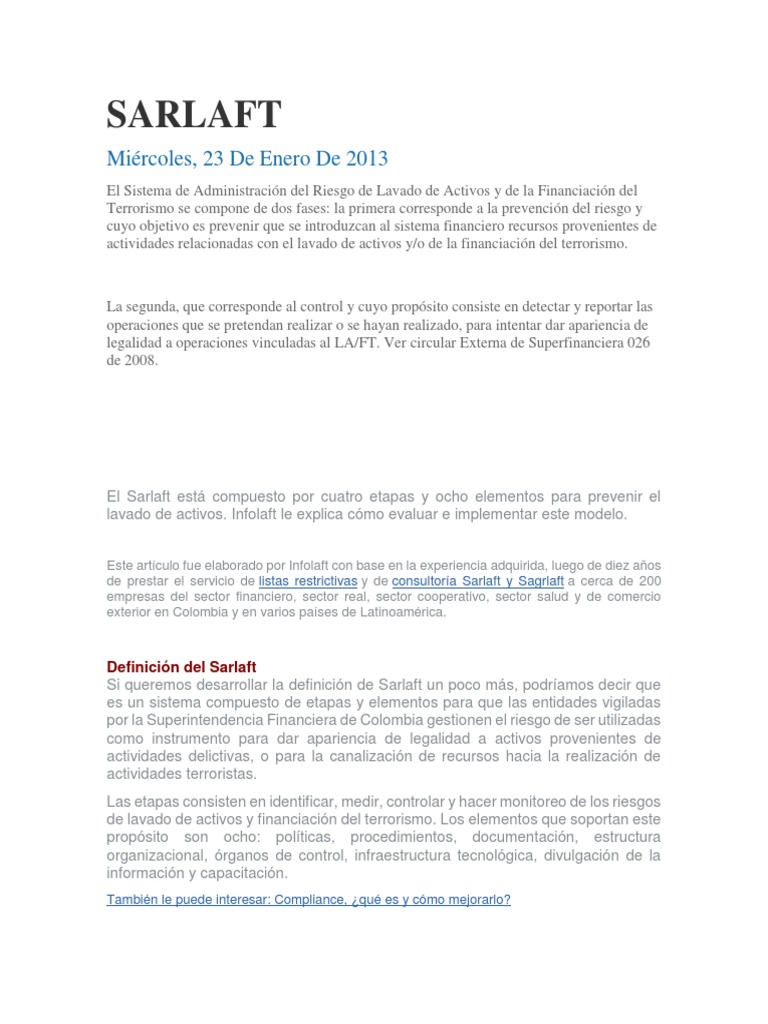 SARLAFT | PDF | Lavado de dinero | Business