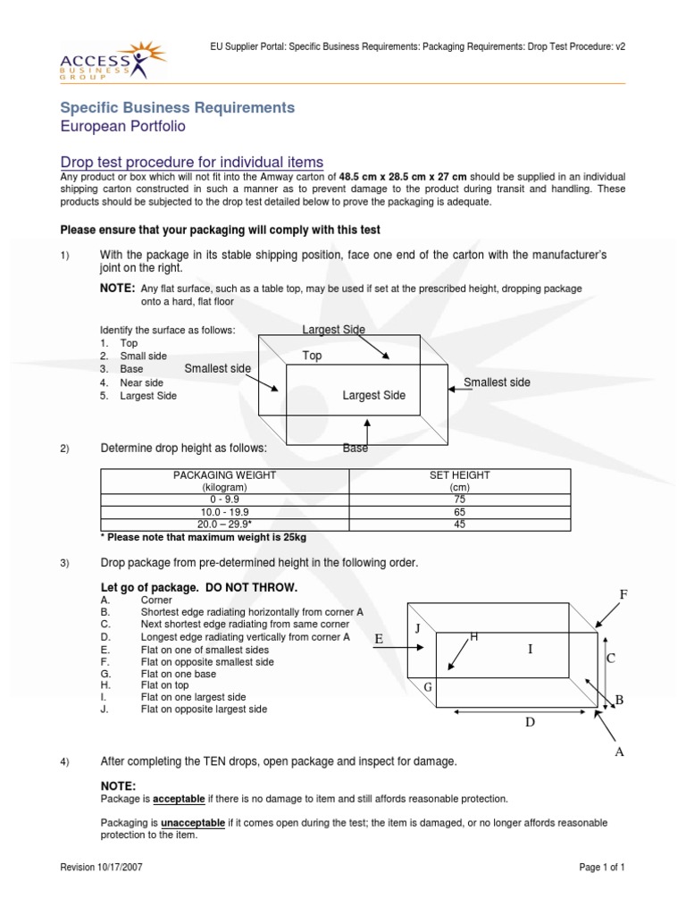 Drop Test Procedure PDF | PDF | Packaging And Labeling