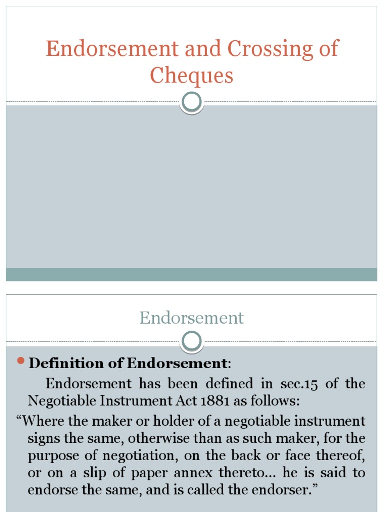 Understanding Cheque Endorsements | PDF | Negotiable Instrument | Cheque