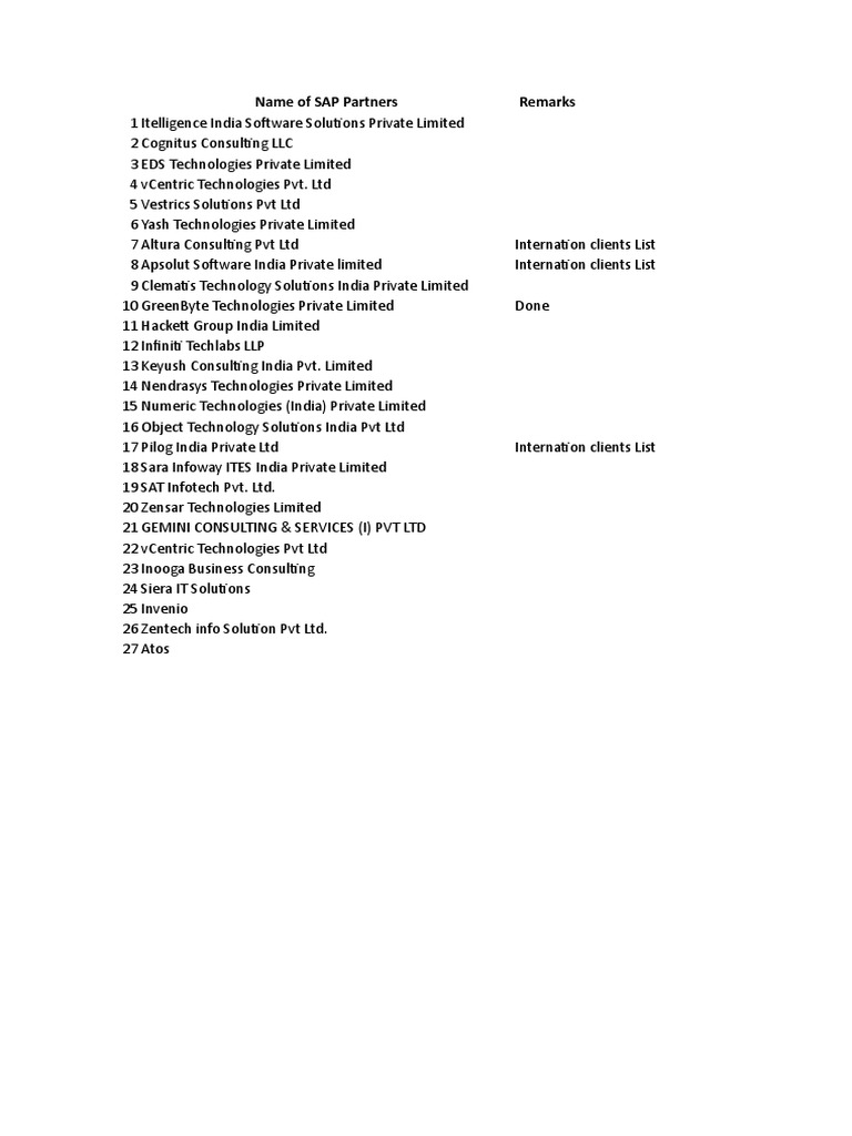 Sap Partner List | PDF