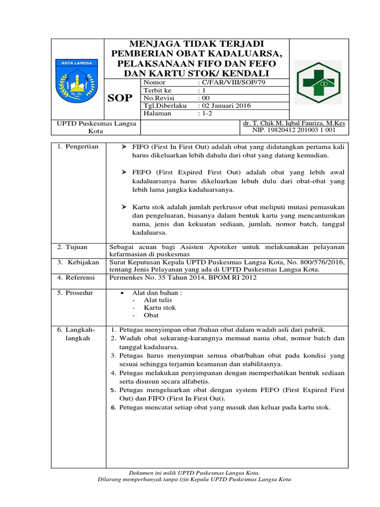 New Sop Fifo, Fefo Dan Kartu Stok | PDF