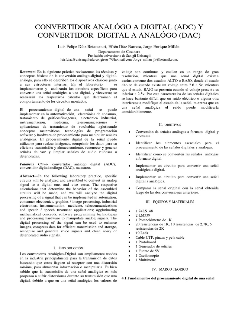 Analógo A Digital Pdf Conversor Analógico A Digital Señal Analoga