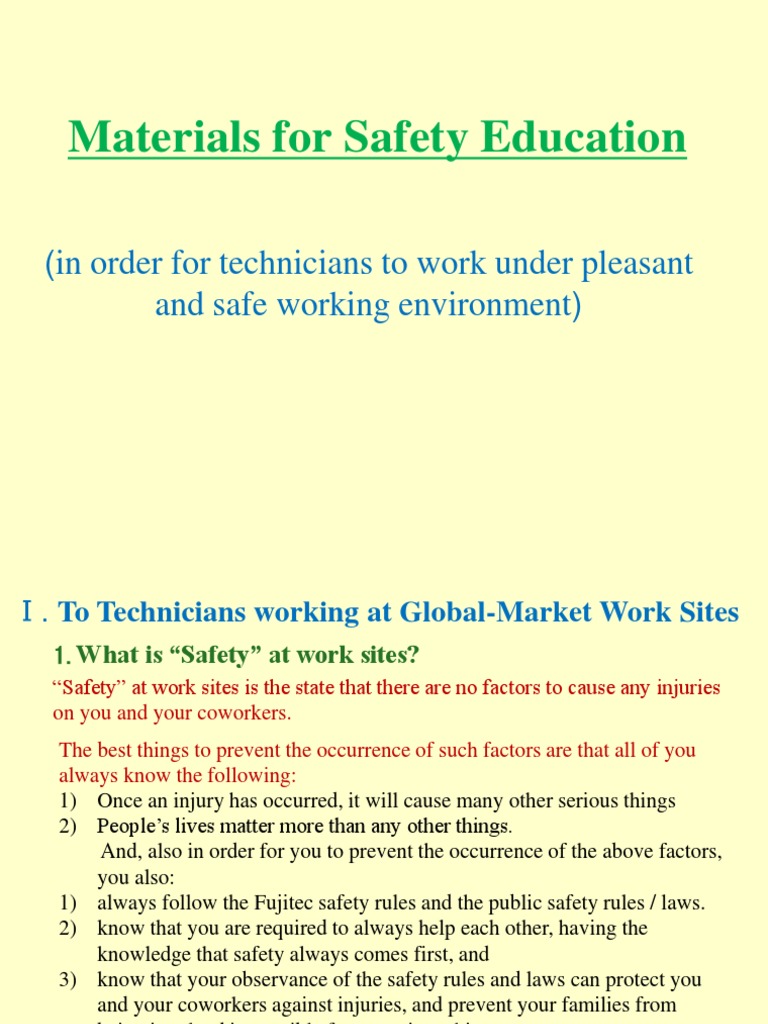 Materials For Safety Education: (In Order For Technicians To Work Under ...