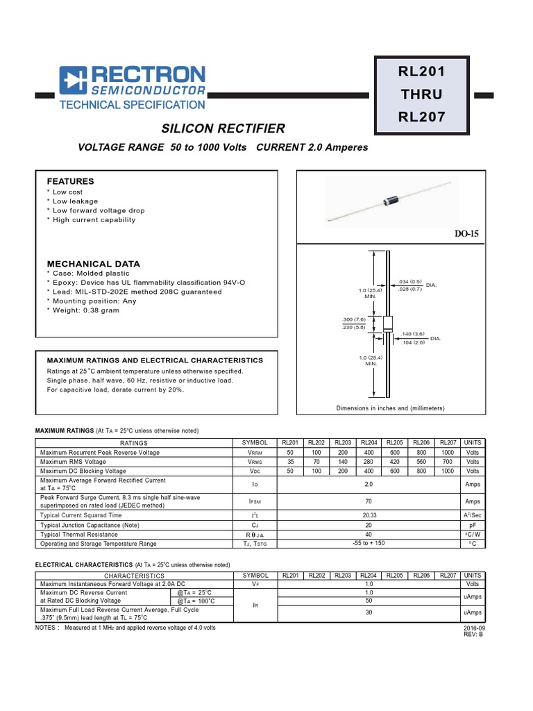 Silicon Rectifier: RL201 Thru RL207 | PDF | Rectifier | Capacitor