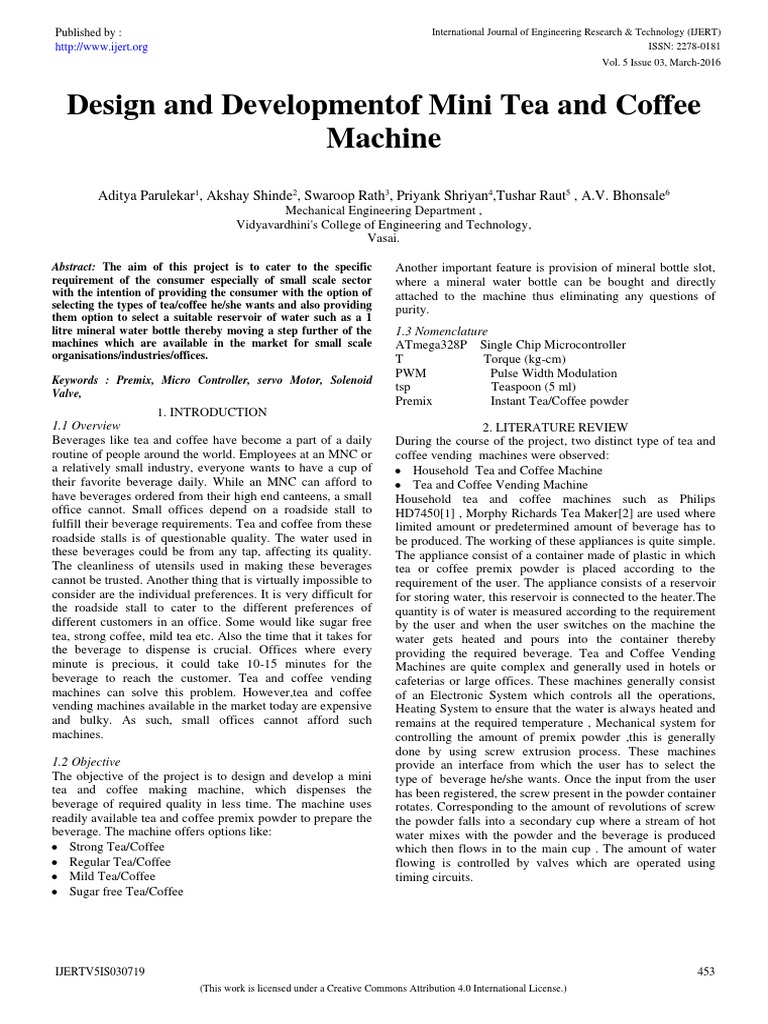 Mini Tea and Coffee Machine Design | PDF | Machines | Coffee