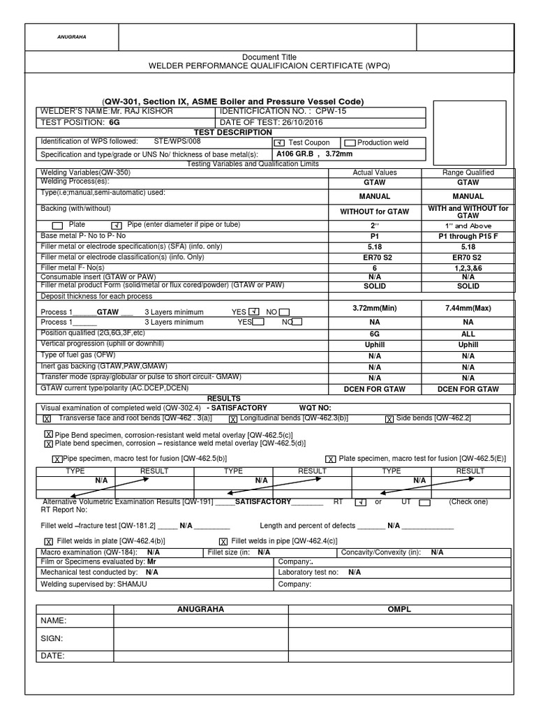 QW-301, Section IX, ASME Boiler and Pressure Vessel Code) | PDF ...