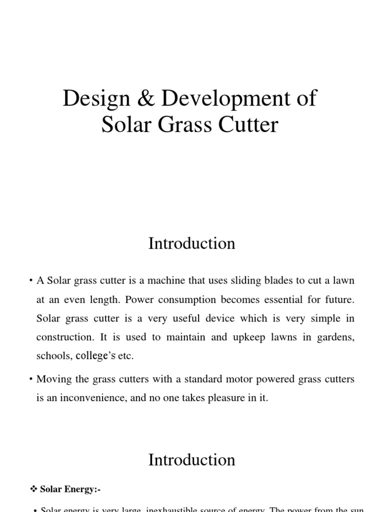 Design & Development of Solar Grass Cutter | PDF | Lawn Mower | Mower
