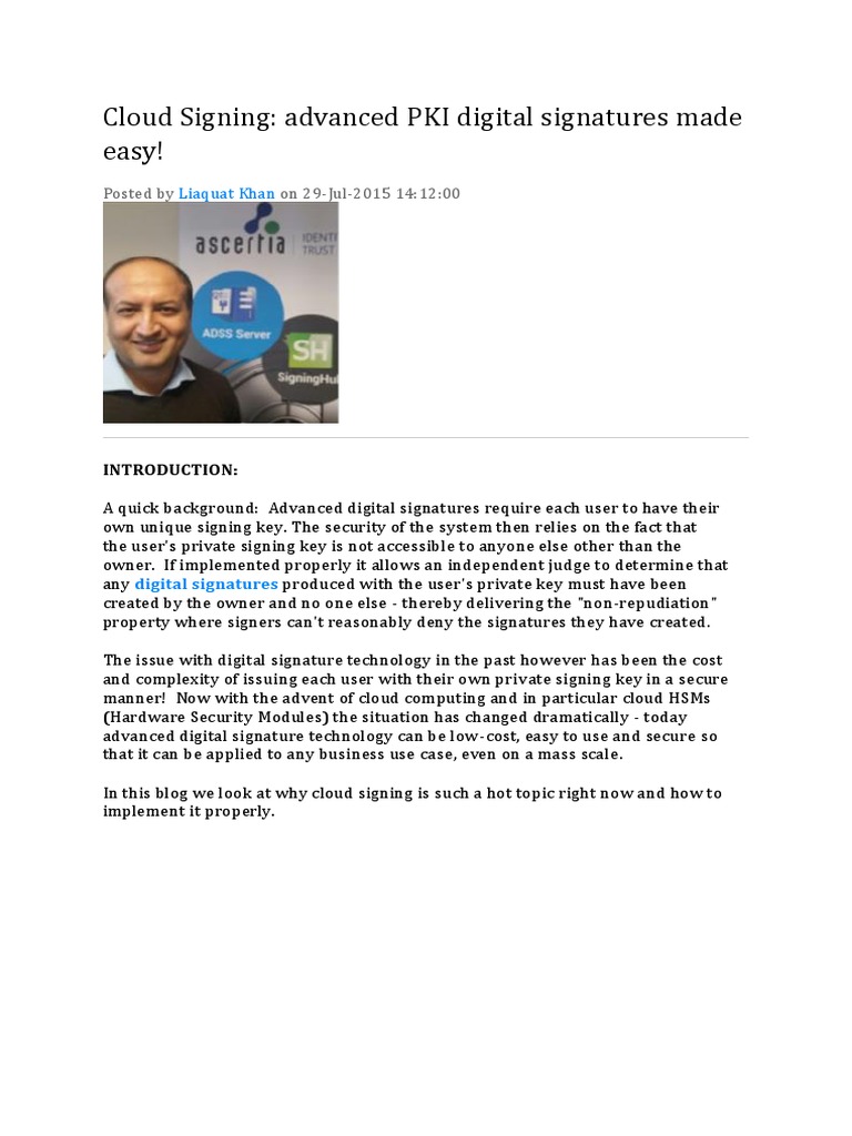 Cloud Signing: Advanced PKI Digital Signatures Made Easy!: Liaquat Khan ...
