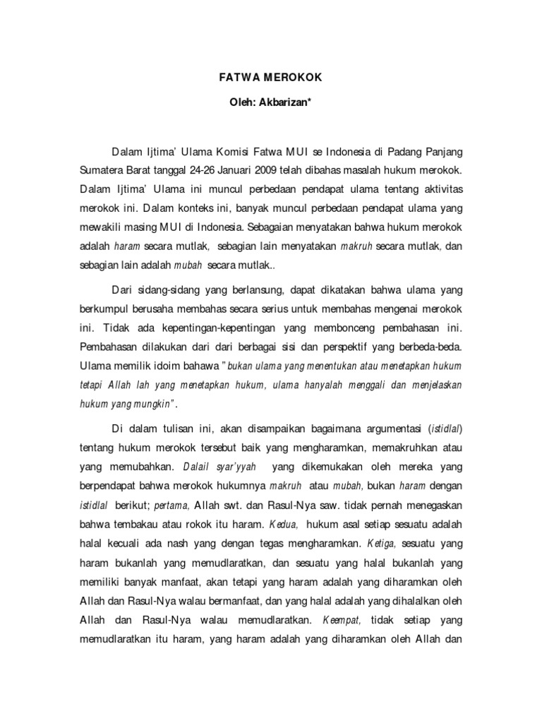Fatwa Mui Tentang Merokok PDF | PDF