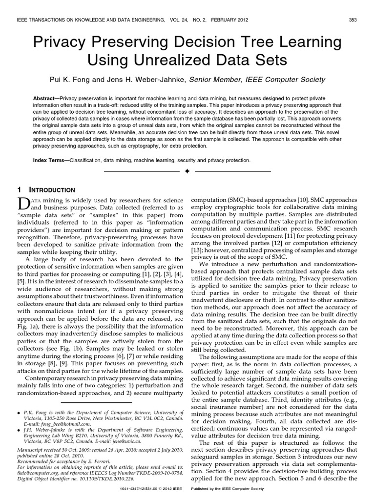 Privacy-Preserving Decision Trees | PDF | Privacy | Data Mining