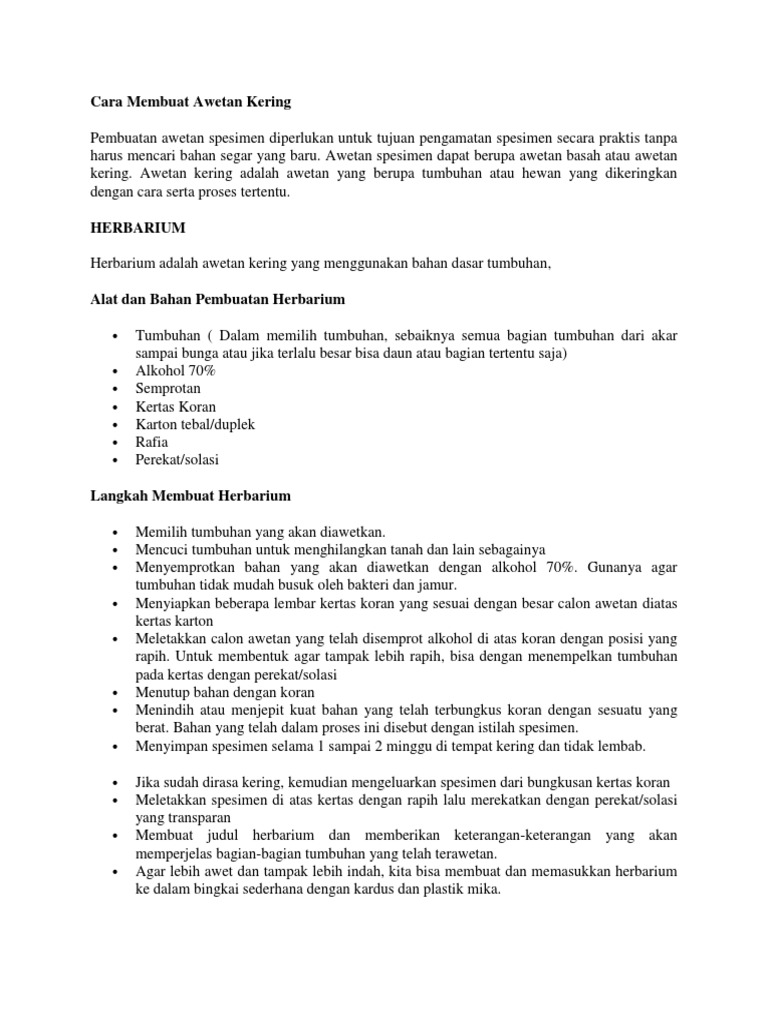 Cara Membuat Awetan Kering | PDF | Sains & Matematika