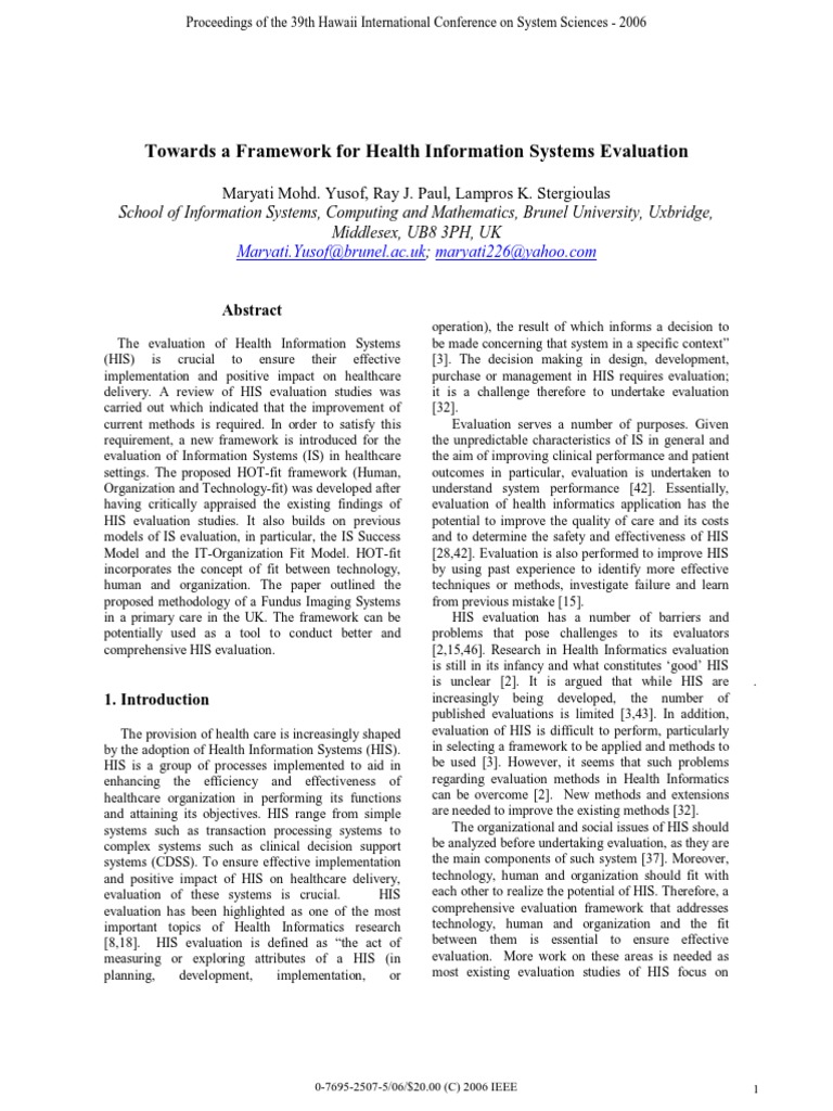 Towards A Framework For Health Information Systems Evaluation PDF | PDF ...