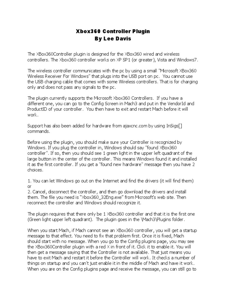 Xbox360 Controller Plugin by Lee Davis | PDF | Microsoft Windows ...