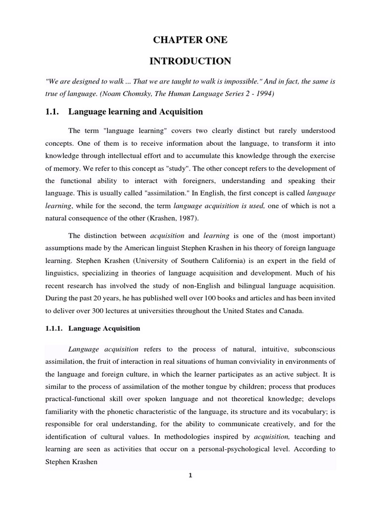 Chapter One: 1.1. Language Learning and Acquisition | PDF | Language ...