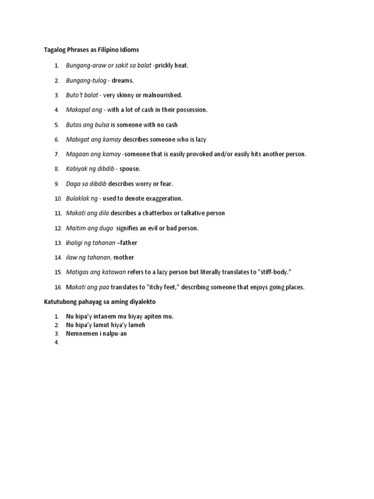 Tagalog Phrases As Filipino Idioms | PDF