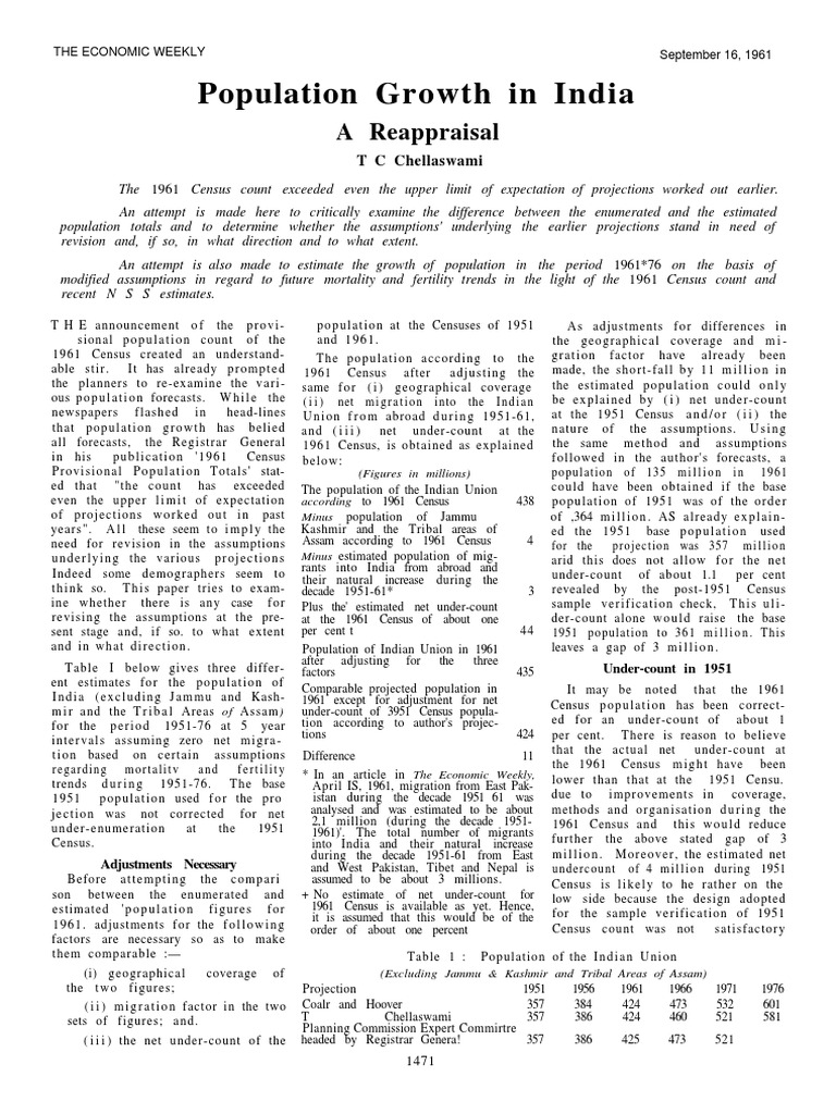 Population Growth in Indiaa Reappraisal PDF | PDF | Statistical Data ...