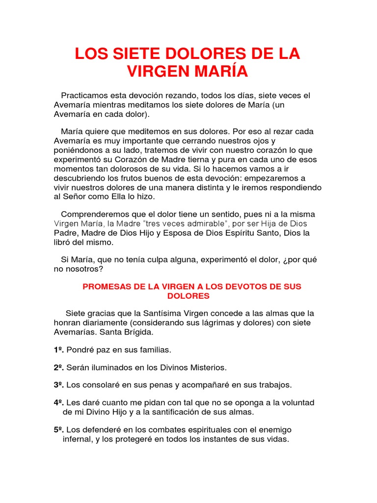 Los 7 Dolores De La Virgen Maria Pdf Pdf María Madre De Jesús Jesús