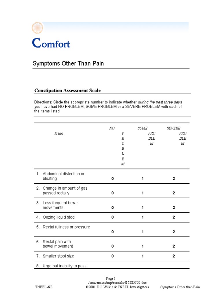 Constipation Assessment Scale | PDF