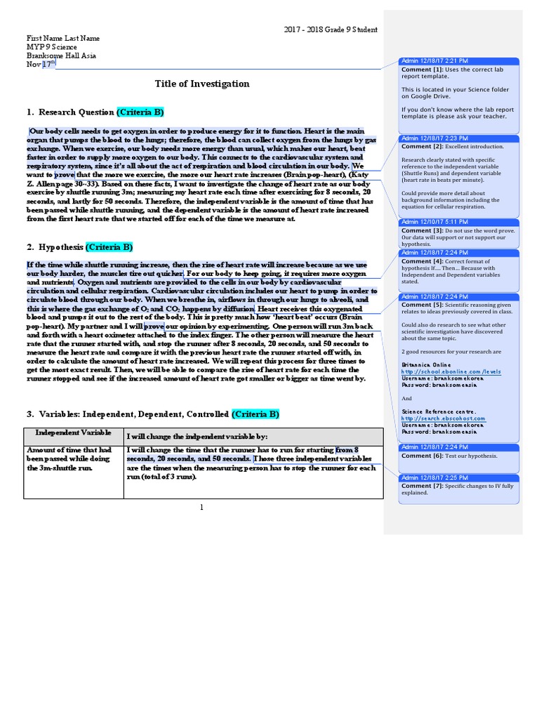9 Science Heart Rate Investigation Criteria B PDF | PDF | Circulatory ...