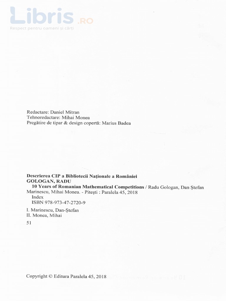 10 Years of Romanian Mathematical Competitions - Radu Gologan PDF | PDF ...