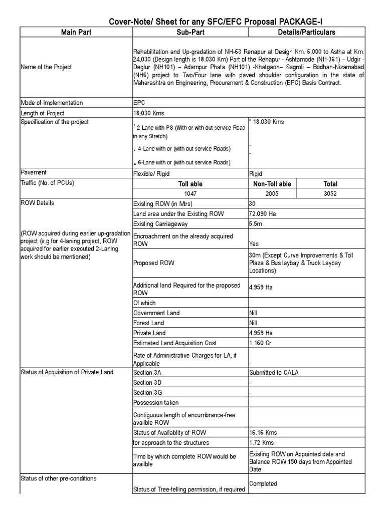 EFC-SFC Format Cover Note | PDF | Road | Road Surface