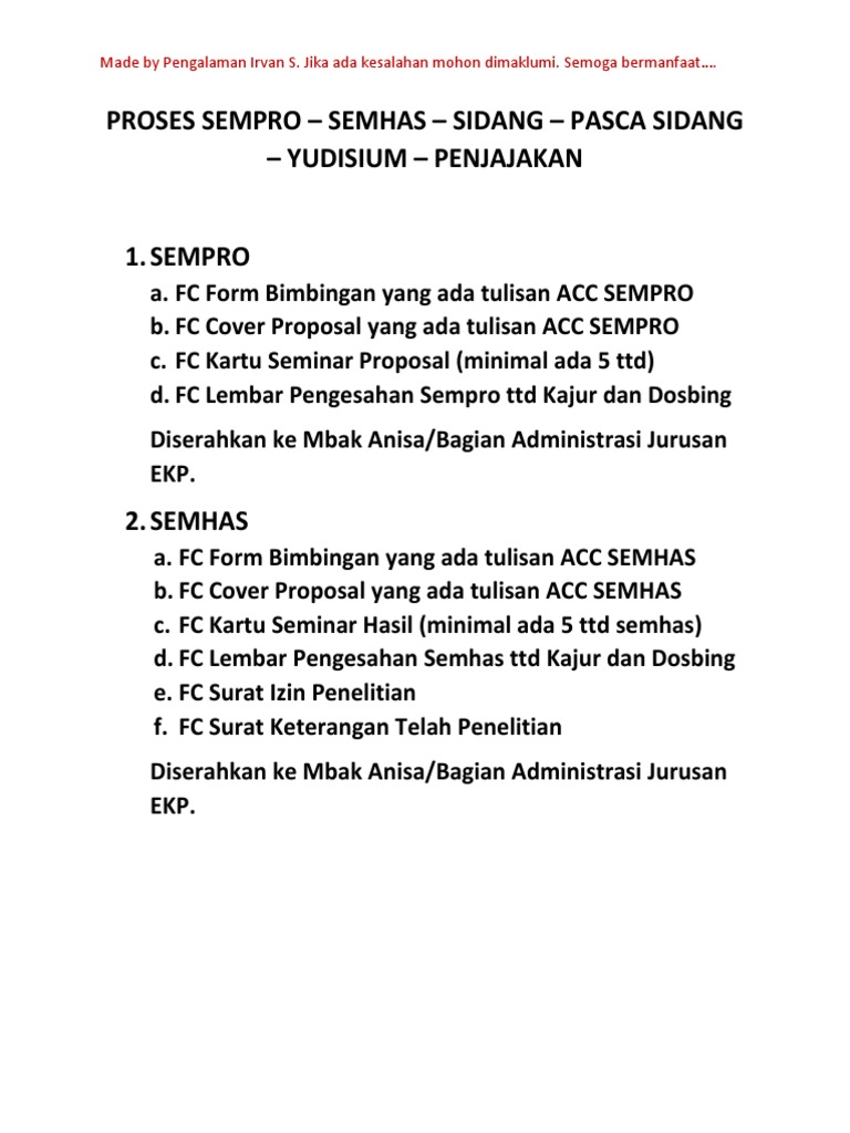 Proses Sempro - Semhas - Sidang - Yudisium - Penjajakan PDF | PDF | Karier & Perkembangan