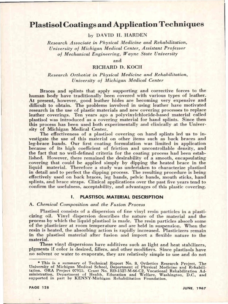 Plastisol Coatings and Application Techniques: I. Plastisol Material ...