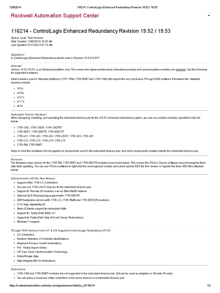 ControlLogix Enhanced Redundancy Revision 19.52 - 19 PDF | PDF | World ...