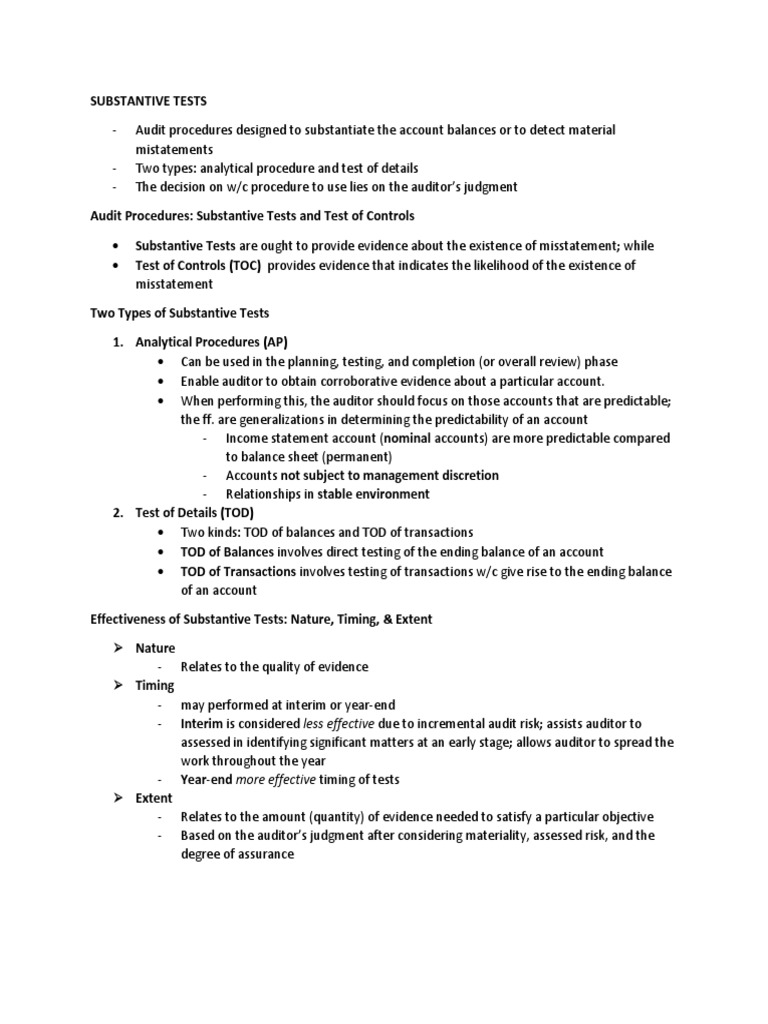 Substantive Tests Notes Audit Business