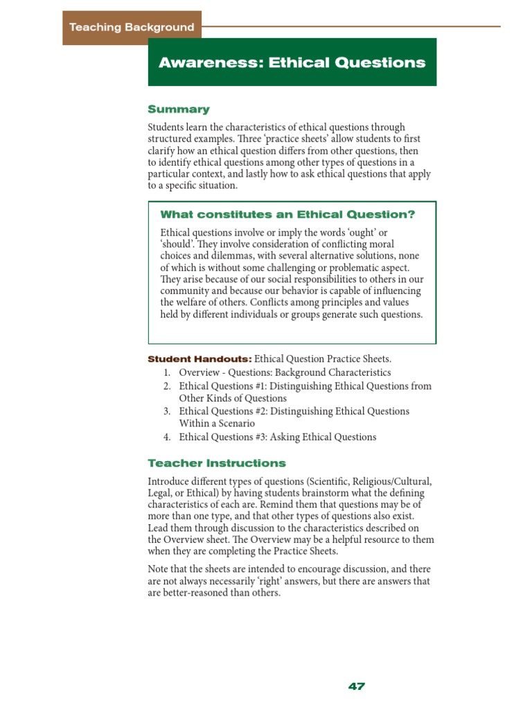 Ethical Question Practice for Students | PDF | Question | Value (Ethics)