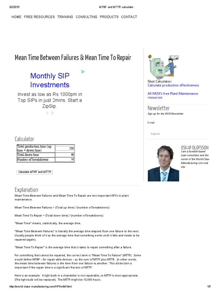 MTBF and MTTR Calculator PDF | PDF | Systems Science | Systems Theory