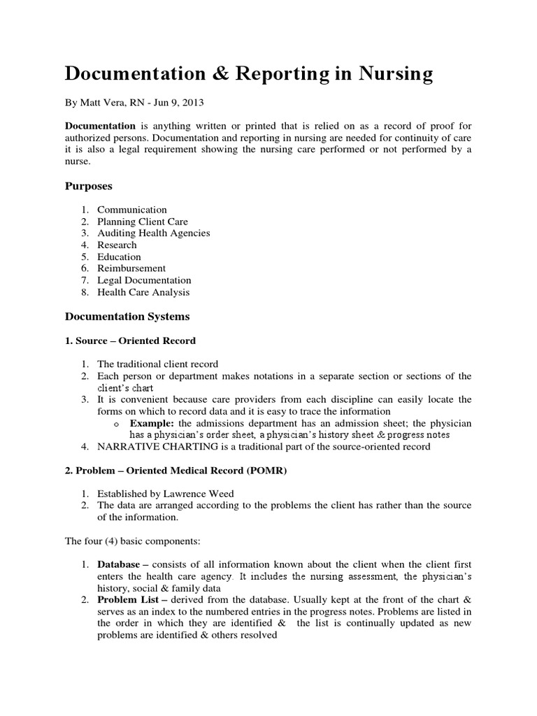 Documentation & Reporting in Nursing - EFN | PDF | Health Care | Nursing